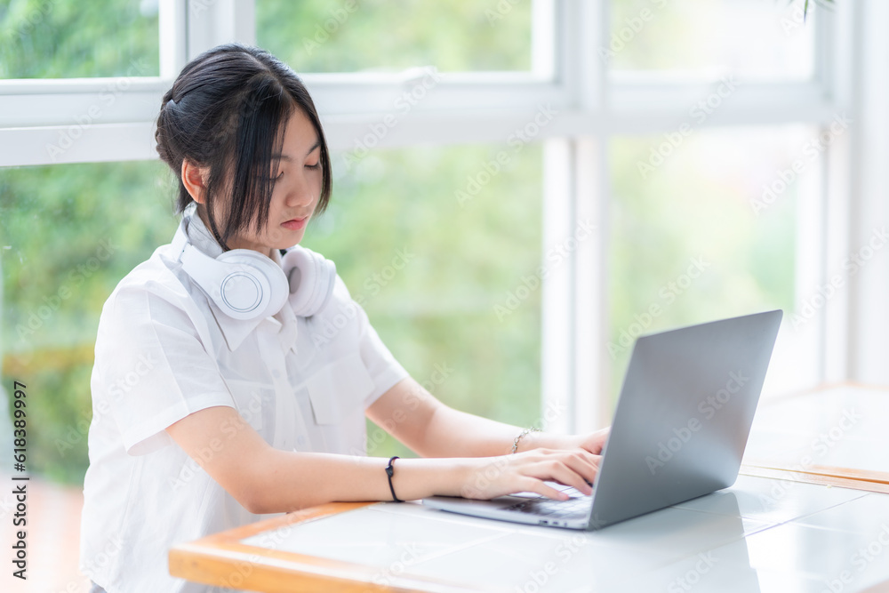 Happy of cute smiles Asian of attractive young Cute girl little wearing ...