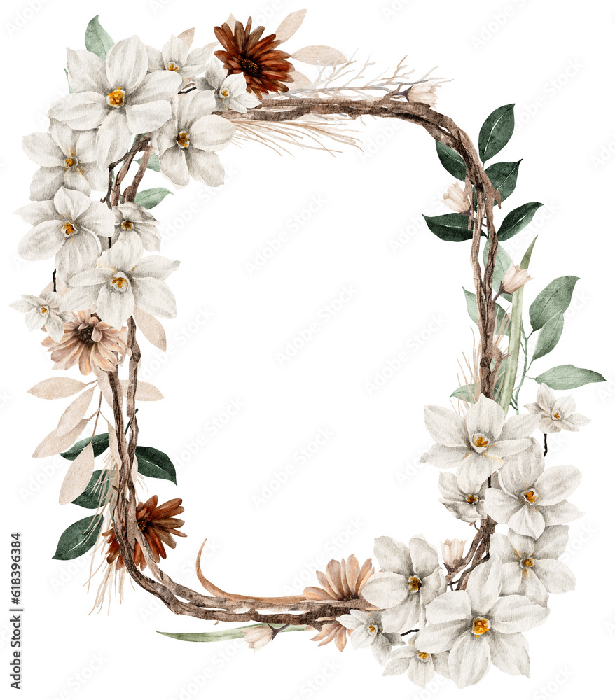 Autumn Flower Frame watercolor Stock Illustration | Adobe Stock