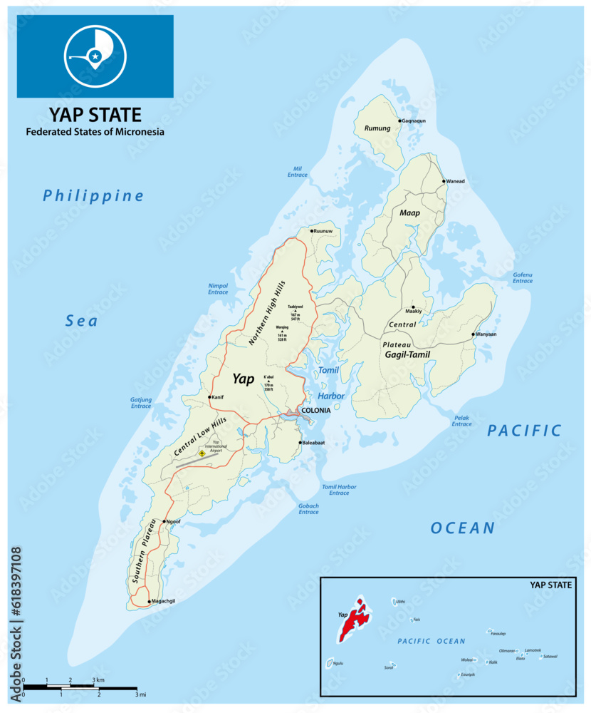 Road map of the island of Yap, Federated States of Micronesia Stock ...