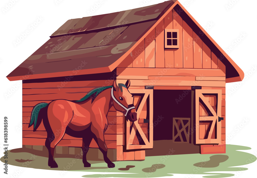 Cute cartoon stable with livestock and nature Stock Vector | Adobe Stock