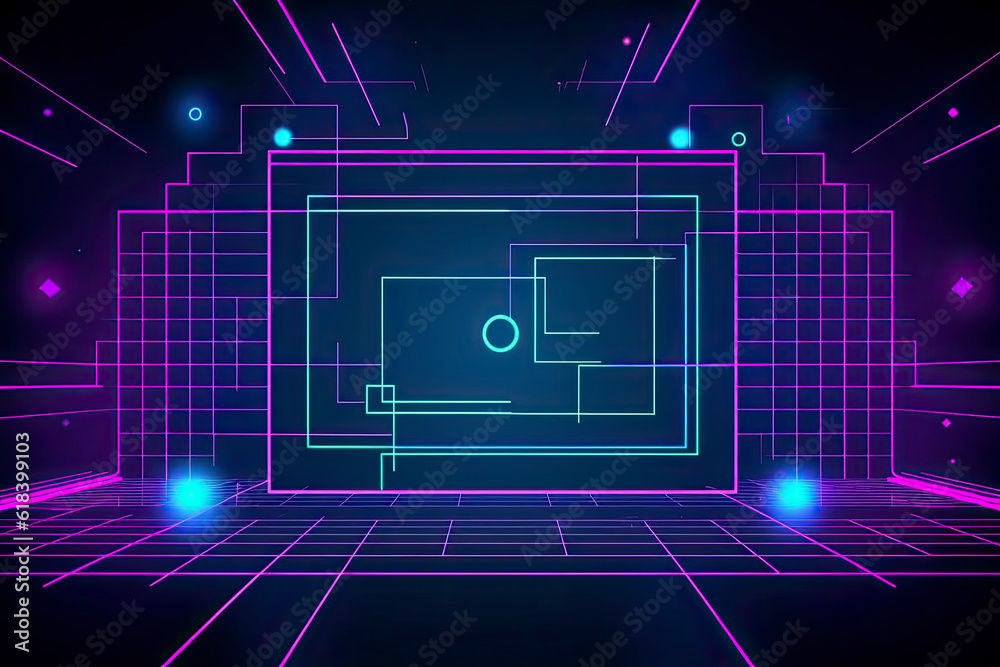 Neo memphis/ vaporwave 3d illustration. Perspective neon laser grid.AI ...