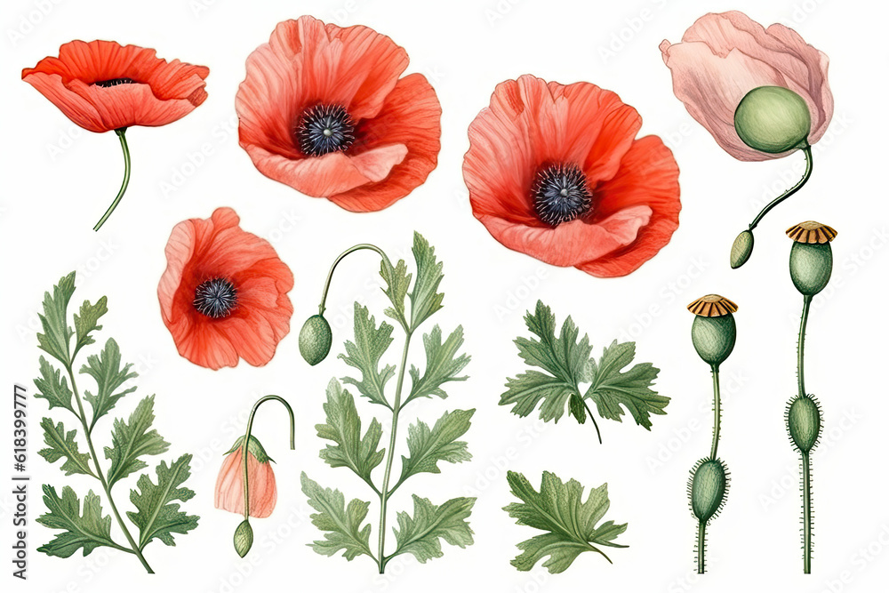 poppies vector illustration hand drawn painted watercolor.AI generated ...