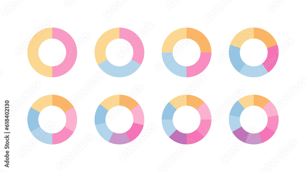 Colored pie diagram. Circular section graph. Circle chart divided into ...