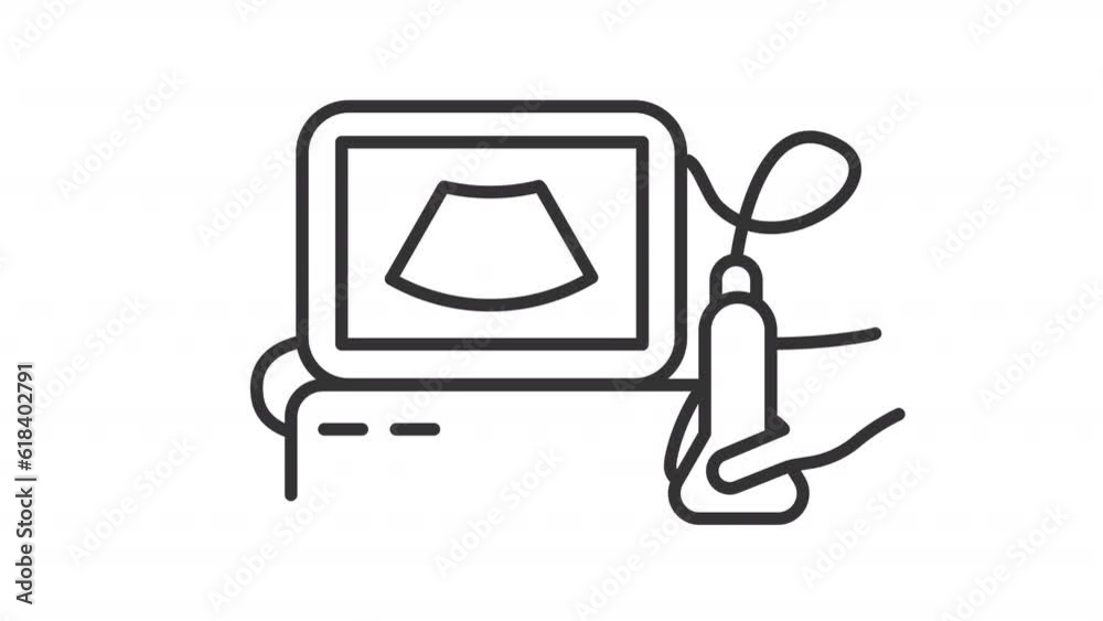 Animated ultrasound device line icon. Diagnostic medical tool animation ...