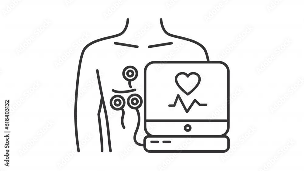 Animated electrocardiogram line icon. Patient getting ekg test ...
