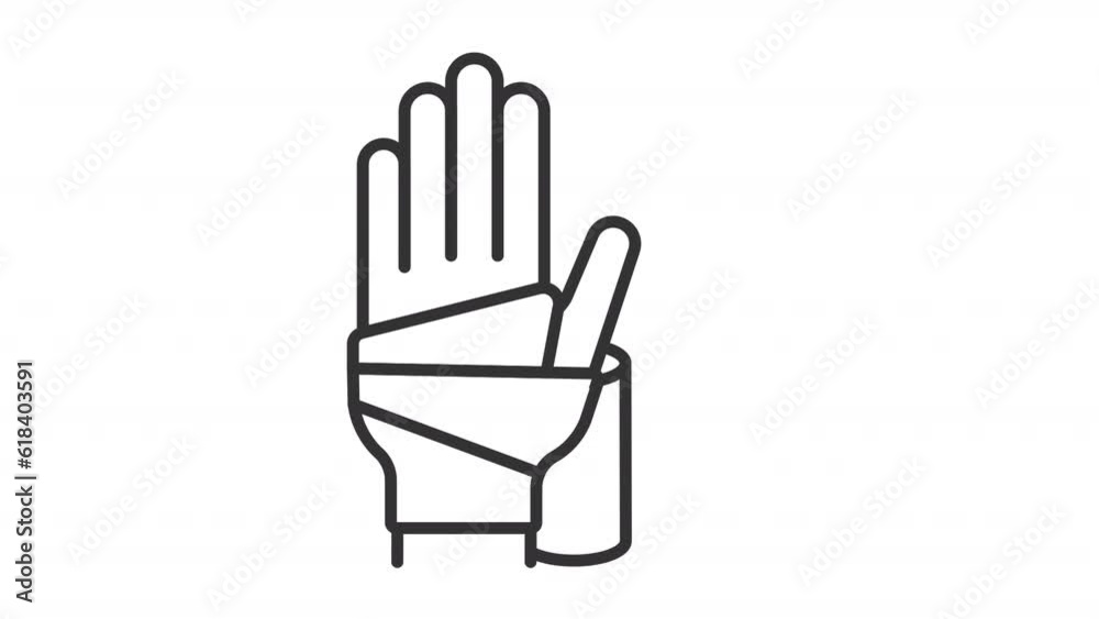 Animated bandaged hand line icon. Wound care animation. Orthopedic ...