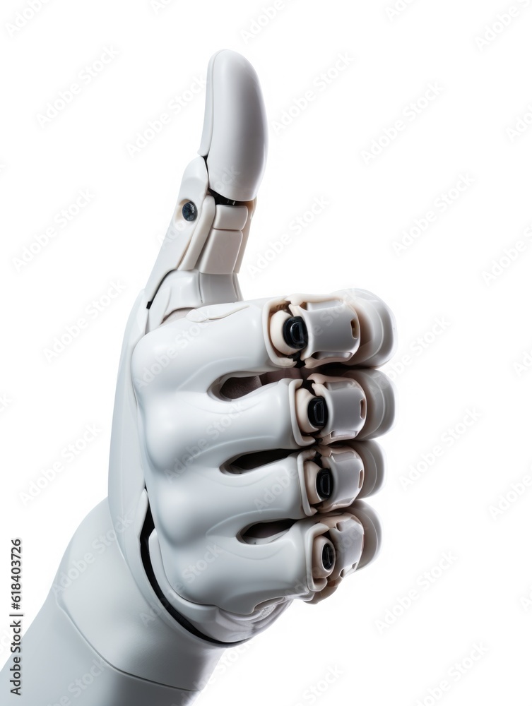 Robot hand with a thumb up emoji, white background Stock Illustration ...