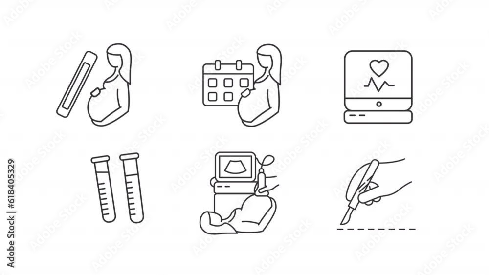 Pregnancy health icons animation. Animated line prenatal care. Pregnant ...