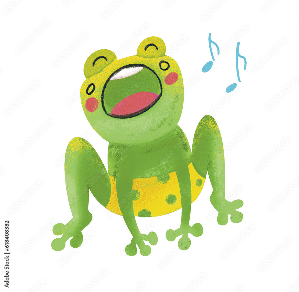Cute funny singing frog for design. Drawing cartoon animal character ...
