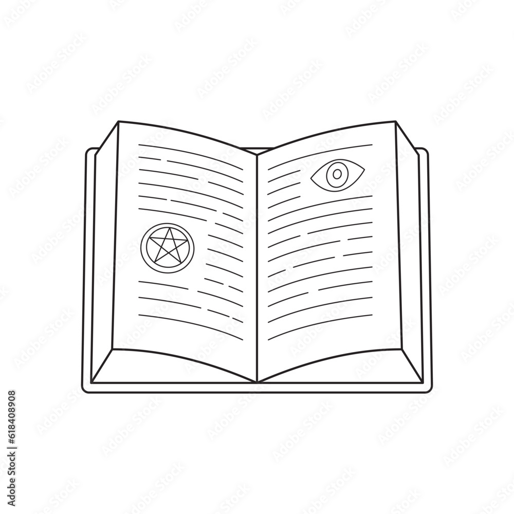 Spell book icon. Cartoon illustration of an open magic book decorated ...