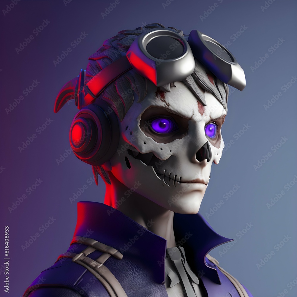 handsome young man with purple eyes wearing a skull mask looking to the ...