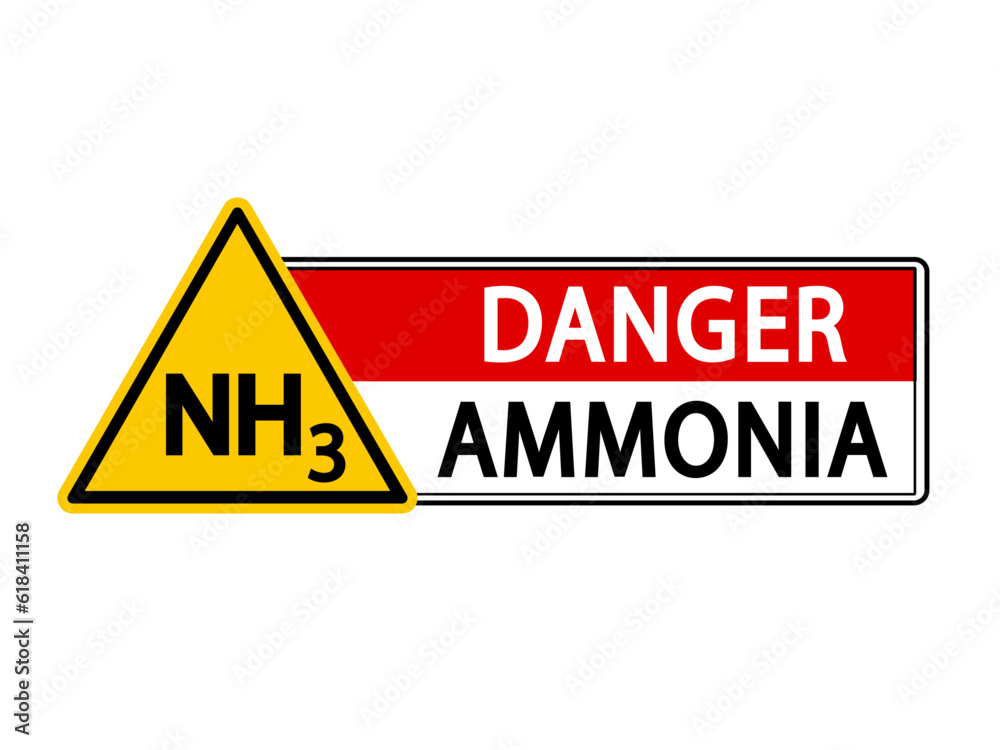 Danger ammonia.Yellow triangle warning sign with symbol and text on ...