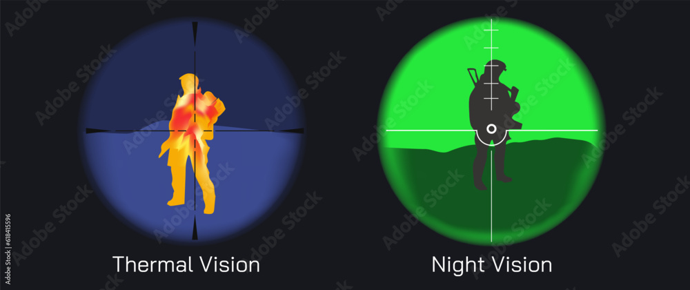Thermal vision and night vision vector illustration. Thermogram bright ...
