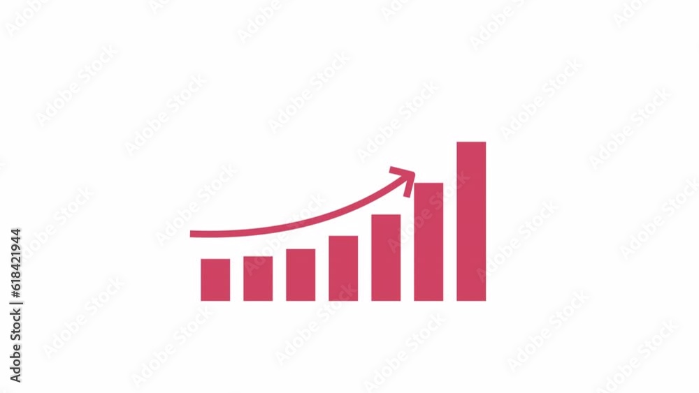 Slowly increase graph 2D object animation. Rising income flat cartoon ...