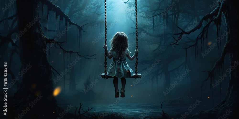 In the depths of a dark and ominous forest, a little girl fearlessly ...