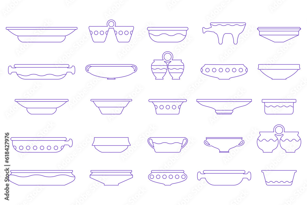 Various ceramic plate. Icon side view. Vector icon illustration dish ...