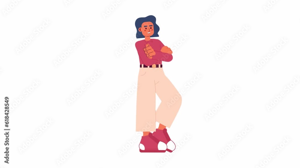 Arms crossed young adult woman 2D character animation. Confident female ...