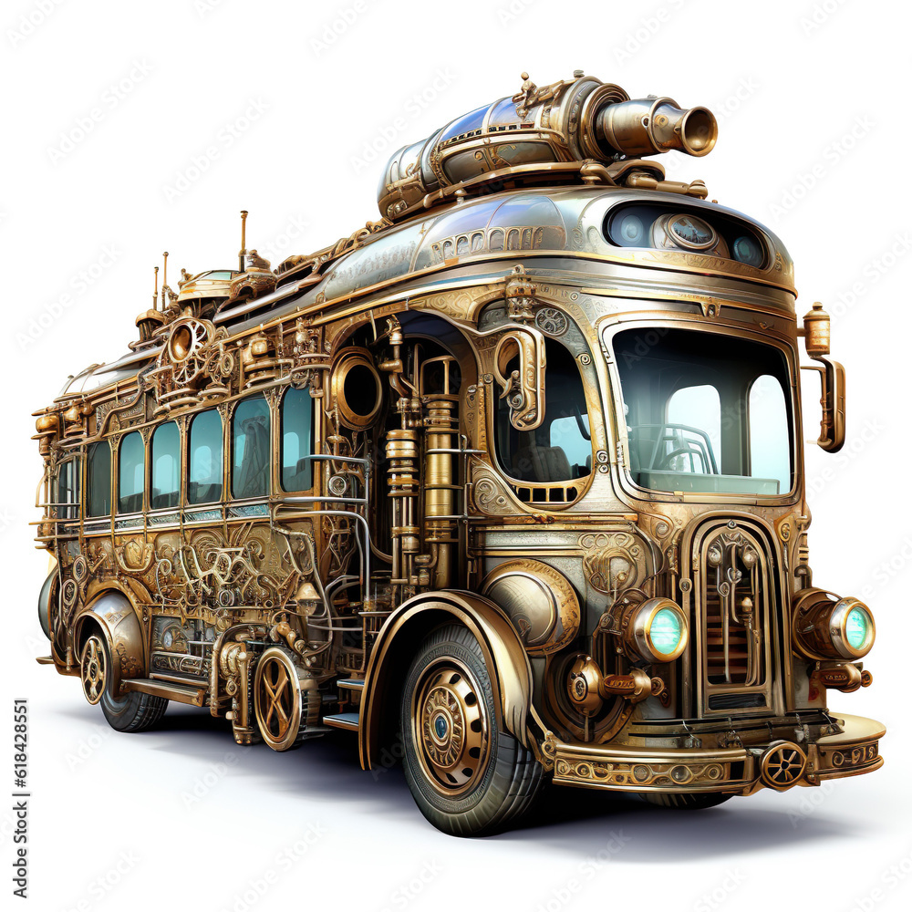 Bus or van in steampunk style symbolic isolated on white background ...