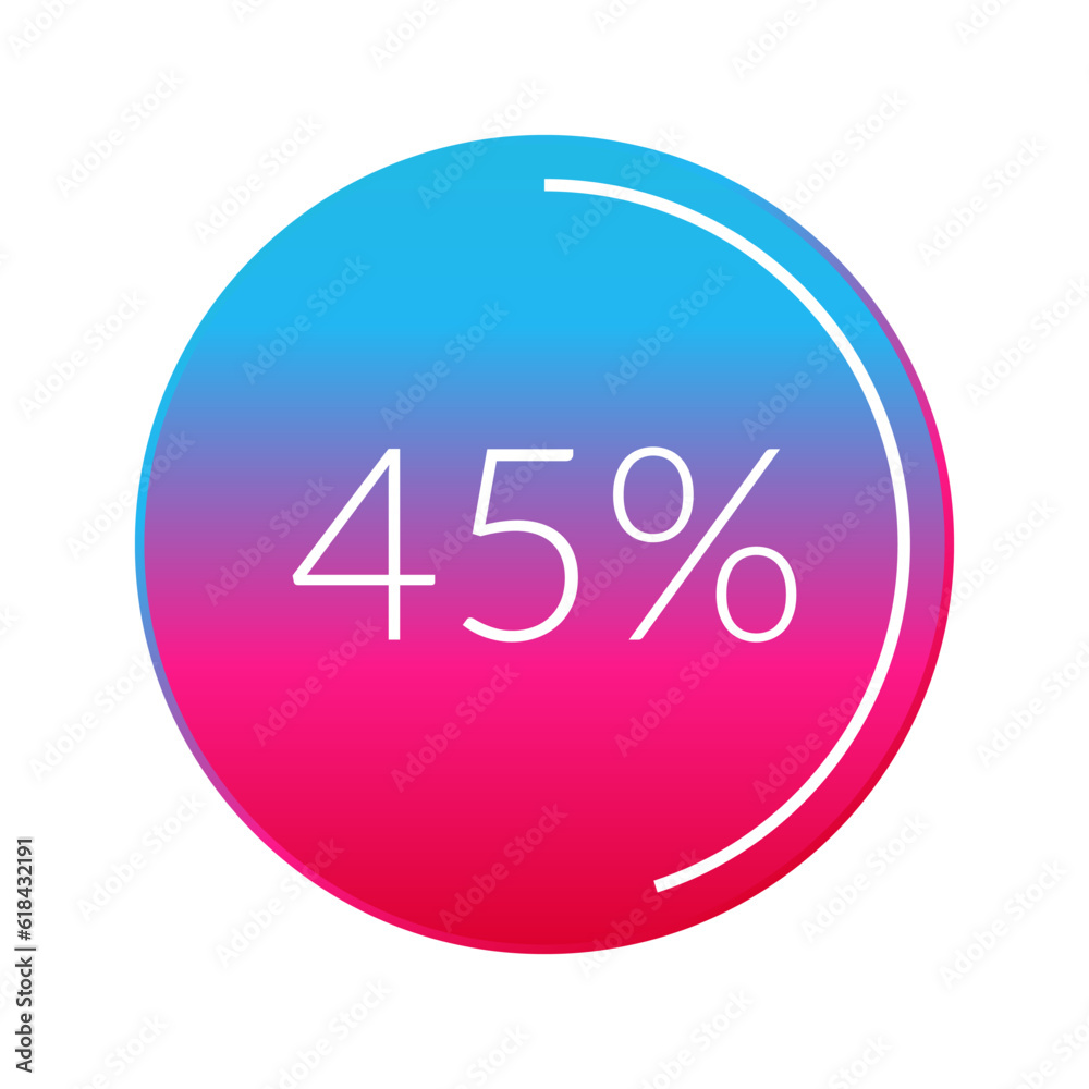45 percent circle chart, isolated symbol. Vector gradient element ...