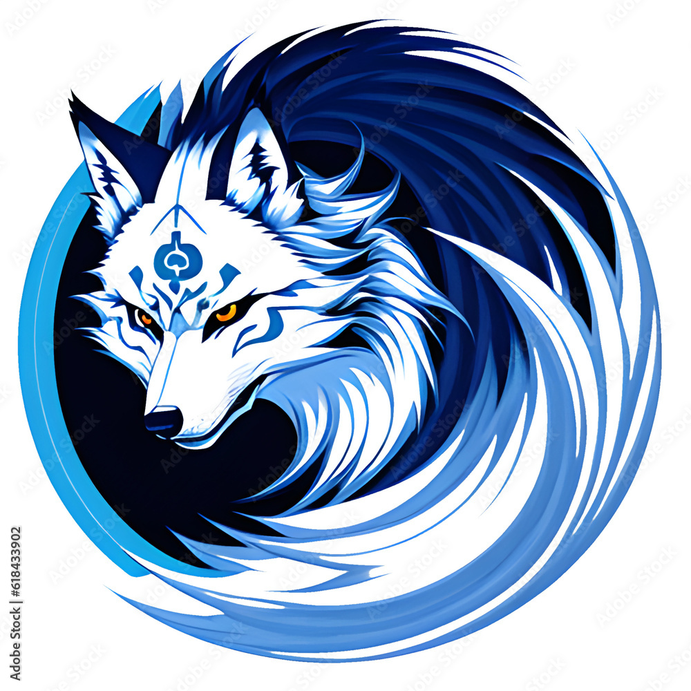 blue and white mystical wolf head icon logo symbol emblem with ...