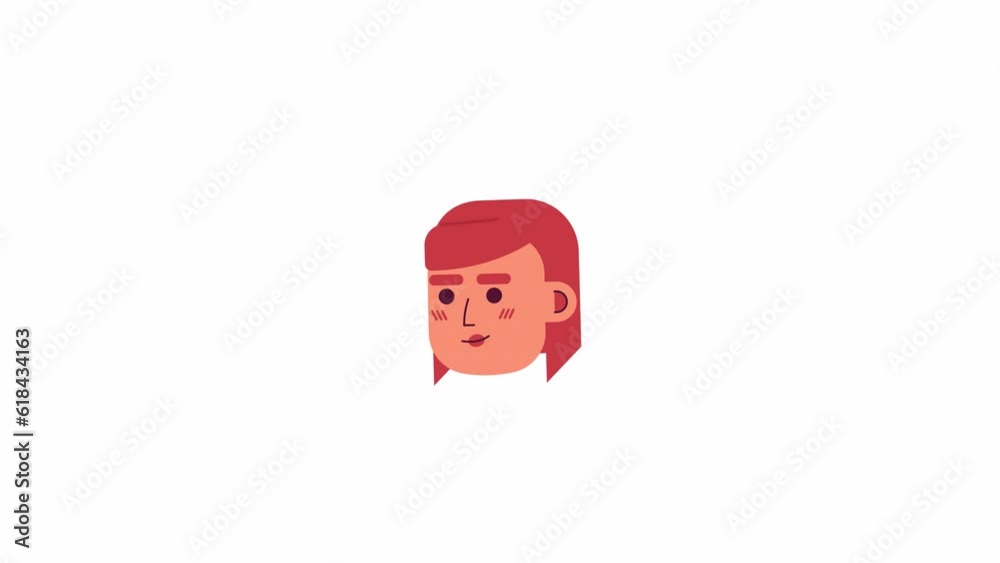 Redhead short haired woman 2D avatar icon animation. Beautiful female ...