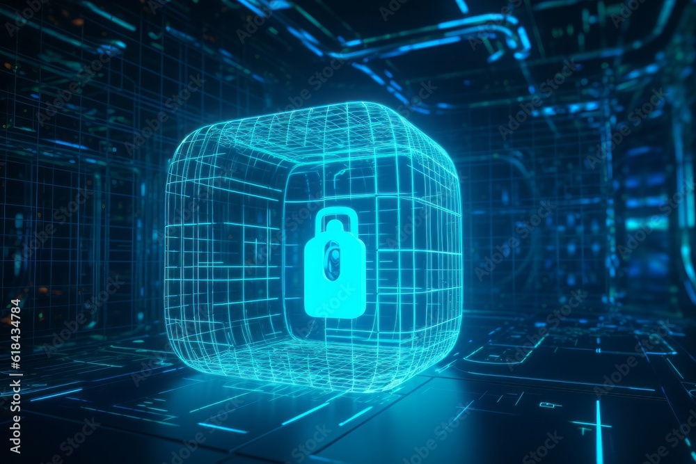 binary code lock, Unlocking the Digital Fort: CGI Image of a Padlock ...