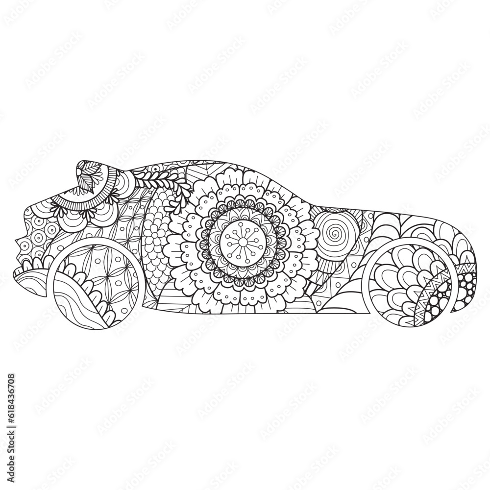 Mandala car coloring page. Mandala vector car. Car coloring page for ...