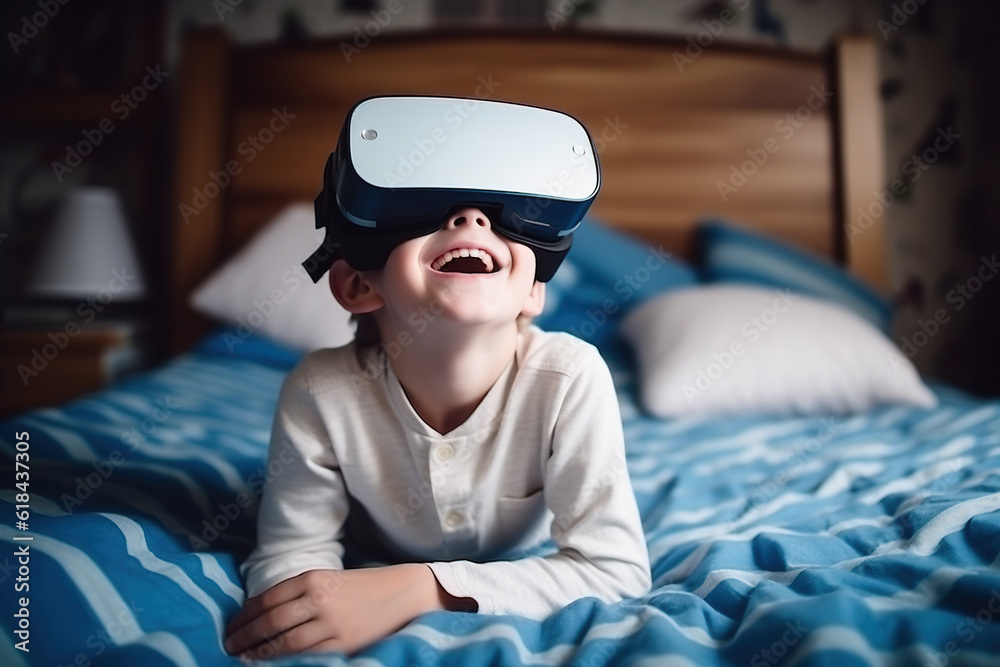 Kid interact using virtual reality headset to interact with the ...