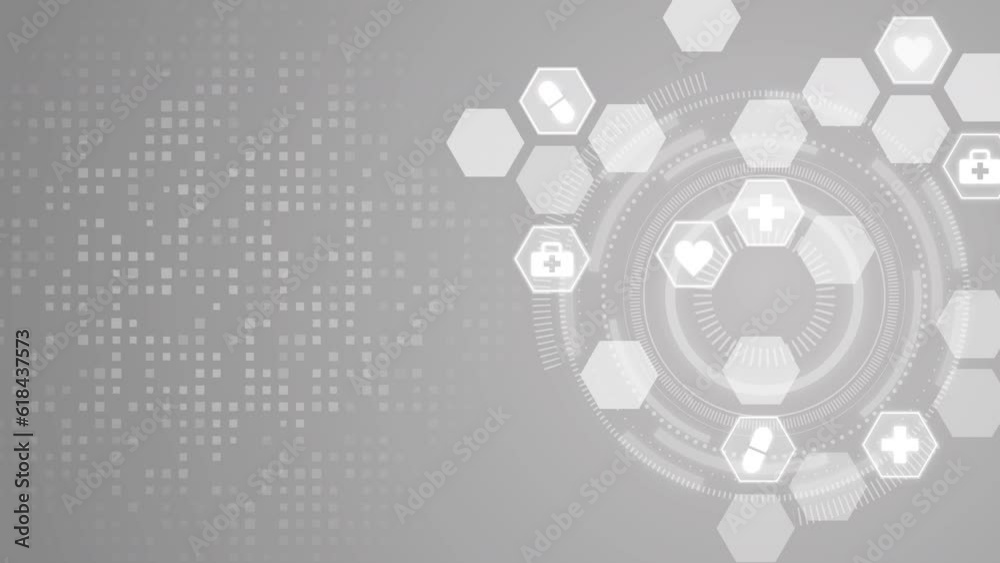 Scientific medical healthcare grey background with glow digital icons ...