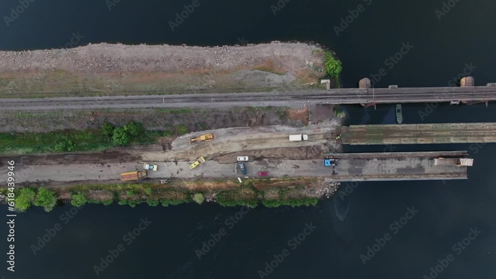Pontoon bridge of the Ukrainian army. Installation of a temporary ...