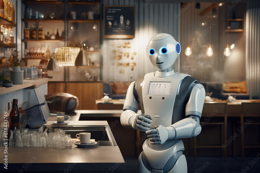 Robot Working as a Cashier at a Restaurant Technology Artificial ...