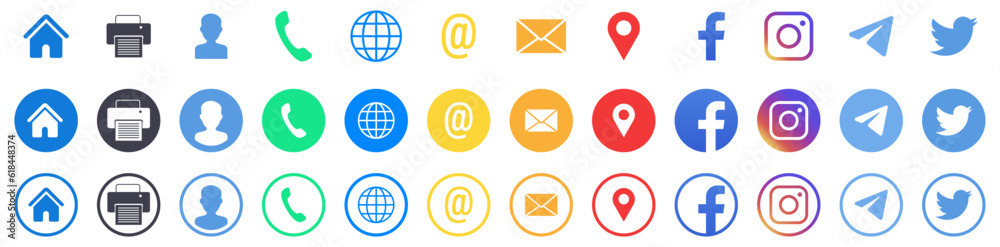 Contact us icon set. Contact and Communication Icons. Web icons. Social ...