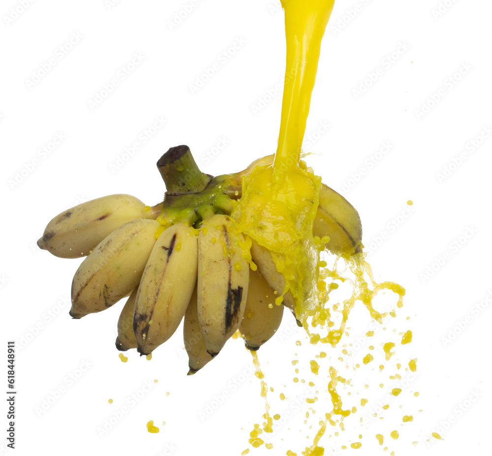 Banana flying explosion with fruit juice, Yellow Banana fresh vitamin ...