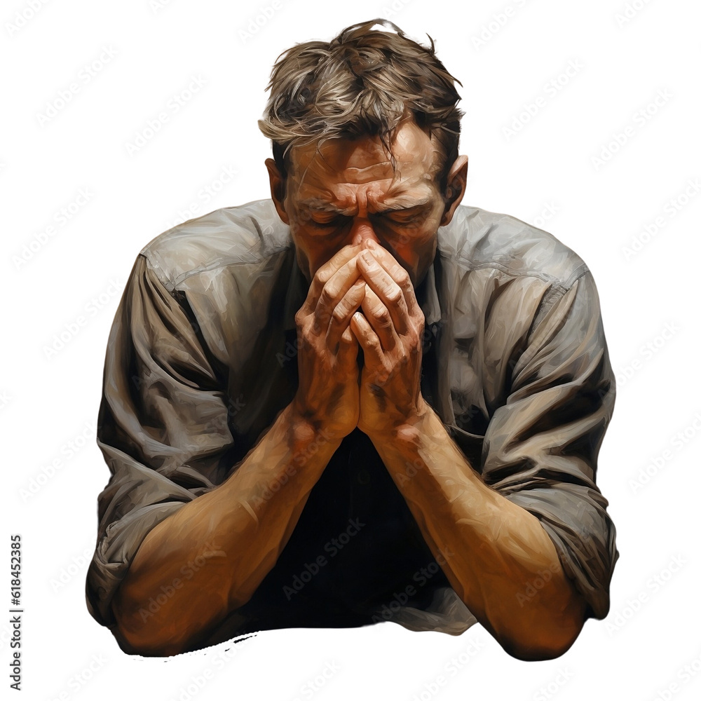 Men are stressed, discouraged and tired. on a transparent background ...