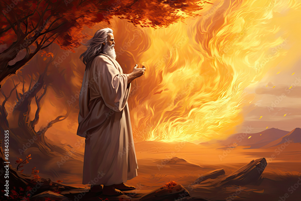 Moses and the burning bush Bible religious illustration, generated ai ...