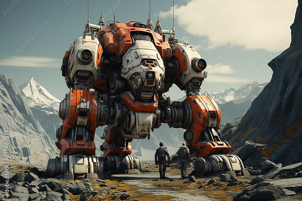 mecha robot anime on apocalyptic background Stock Illustration | Adobe ...