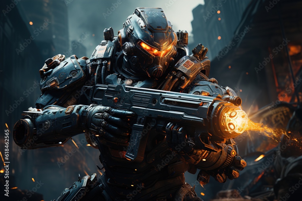 mecha robot anime on apocalyptic background Stock Illustration | Adobe ...