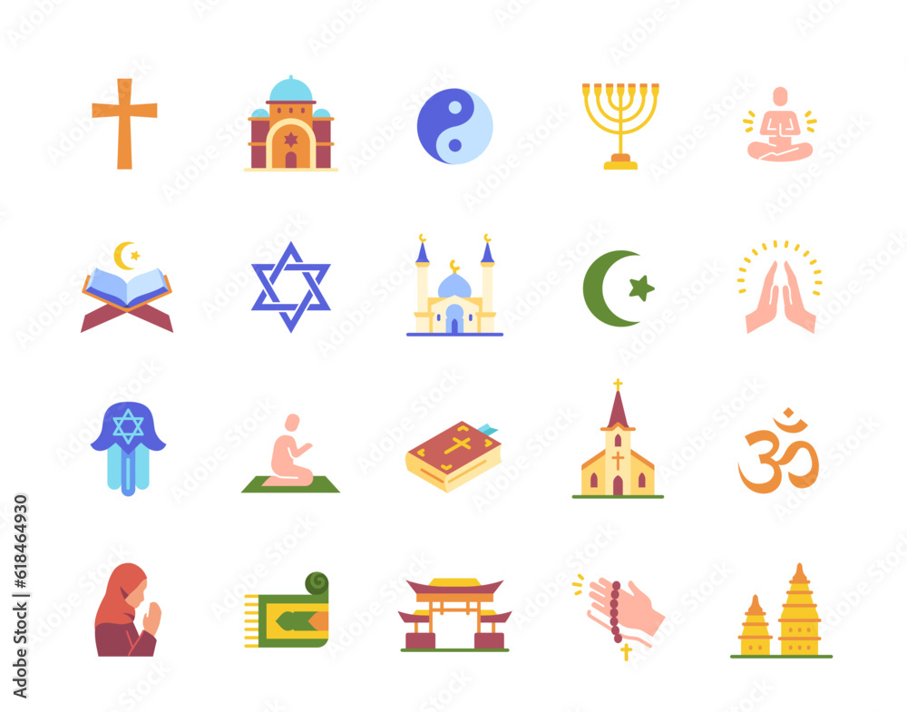 Colored religious icons set. Stickers with sacred symbols, church ...