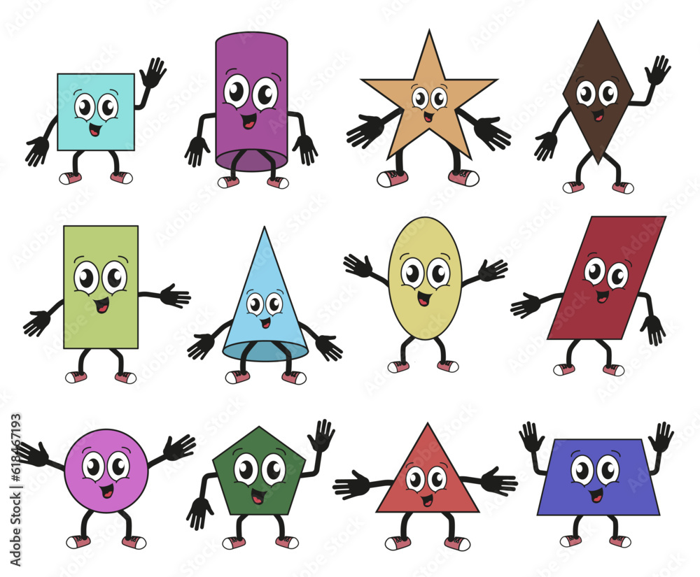 Cartoon vector illustration of basic geometric shapes of funny ...