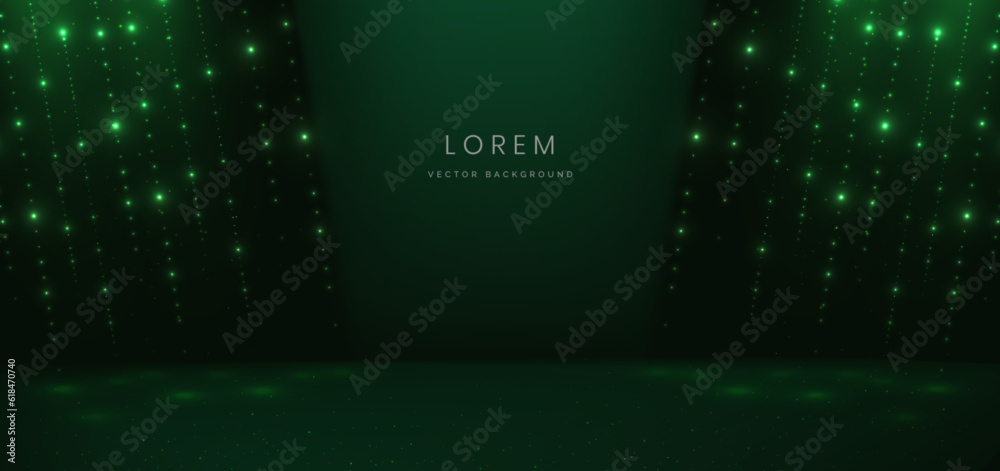 Elegant green stage background with green dot neon line and lighting ...