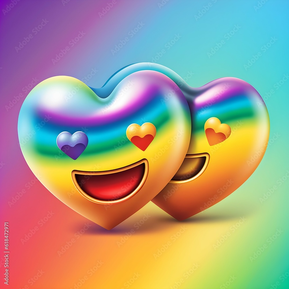two metallic rainbow heart emojis hugging and smiling Rainbow ...