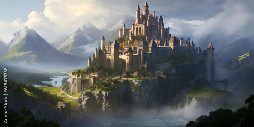 Fantasy castle in the middle ages. Medieval digital inspiration of a ...
