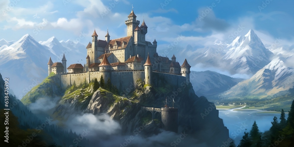 Fantasy castle in the middle ages. Medieval digital inspiration of a ...