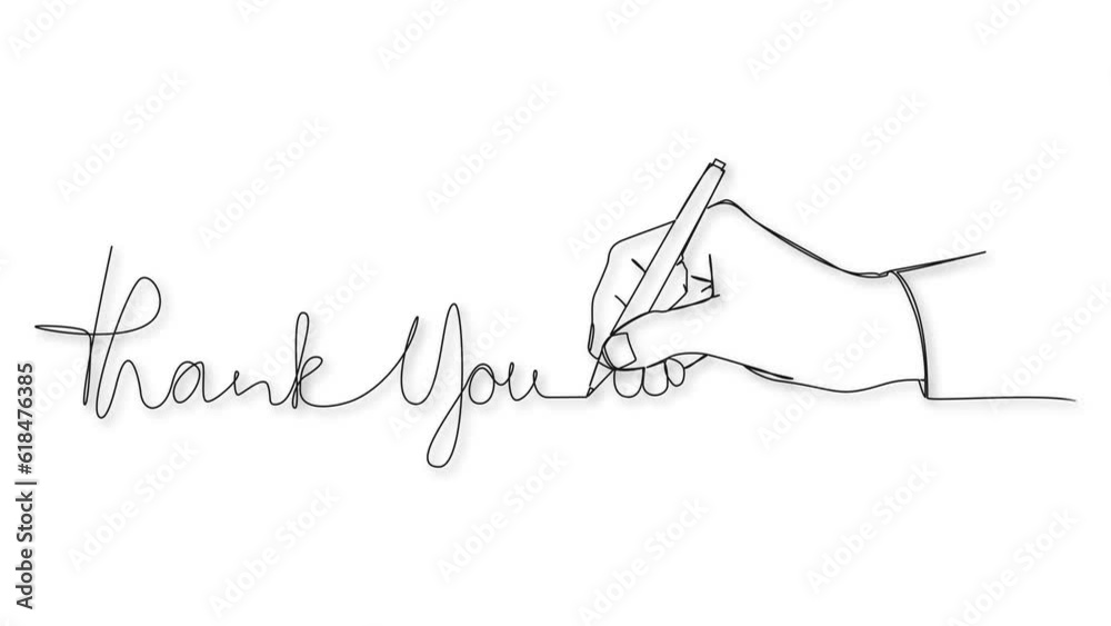 animated continuous single line drawing of hand with pen writing words ...