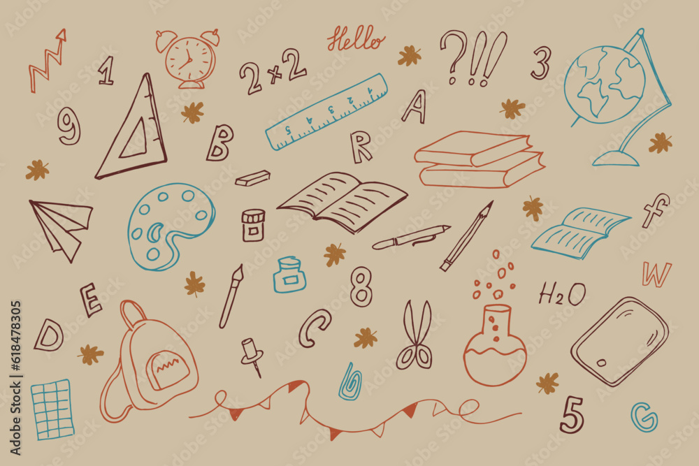 Vektorová grafika „School learning concept vector doodle hand drawn ink ...