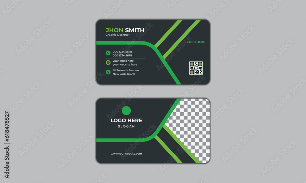 Modern green color simple business card design with Image, professional ...