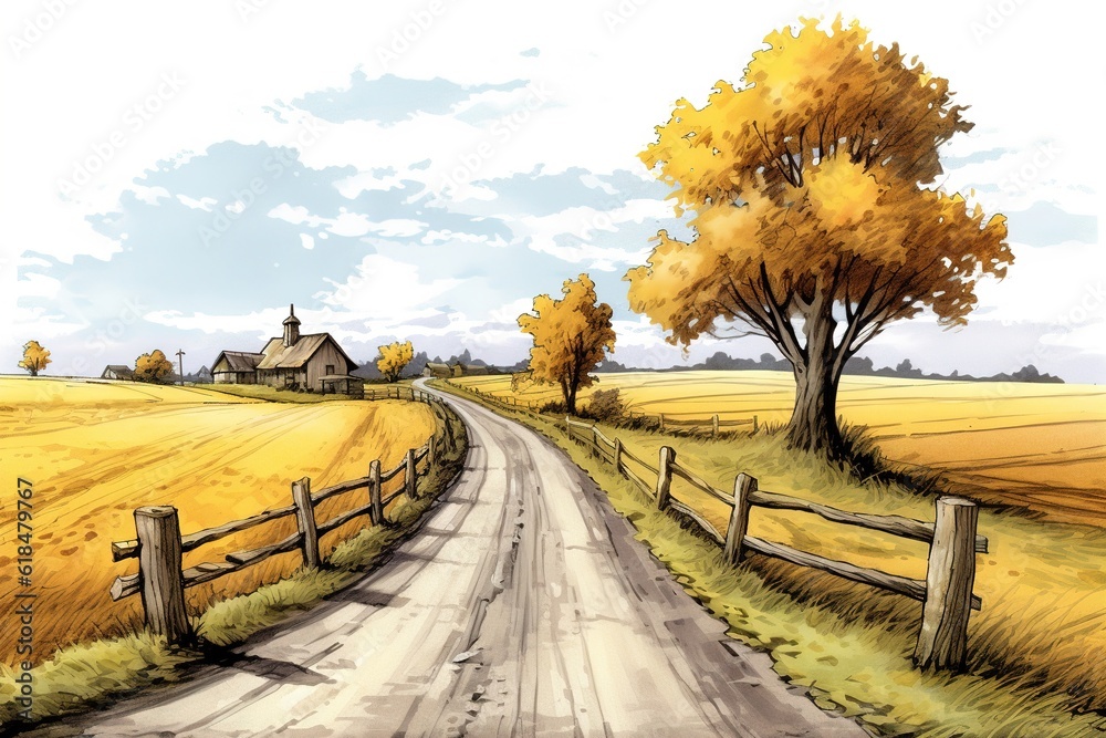 country road drawing isolated on white background. Generated by AI ...