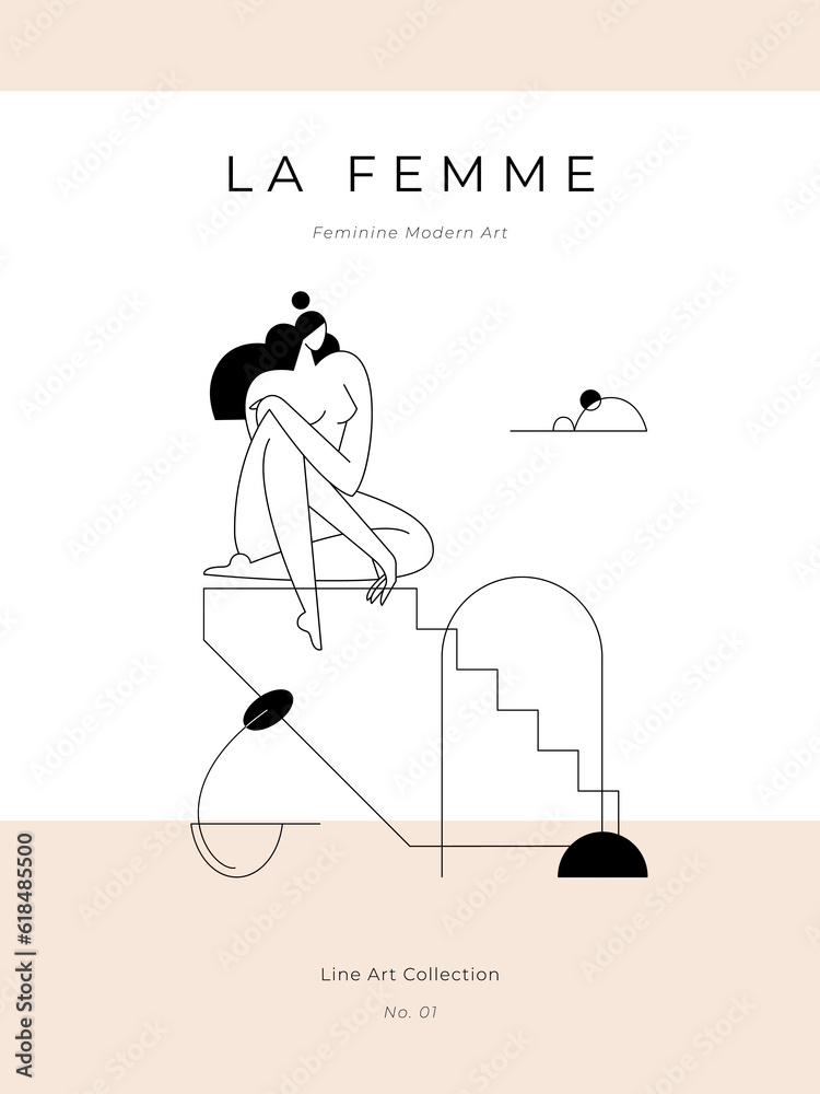 Contemporary abstract print. Nude female body, woman silhouette ...