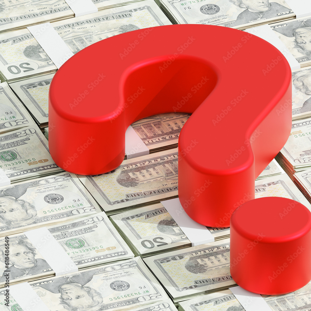red question mark symbol on money dollar, investment concept Stock ...