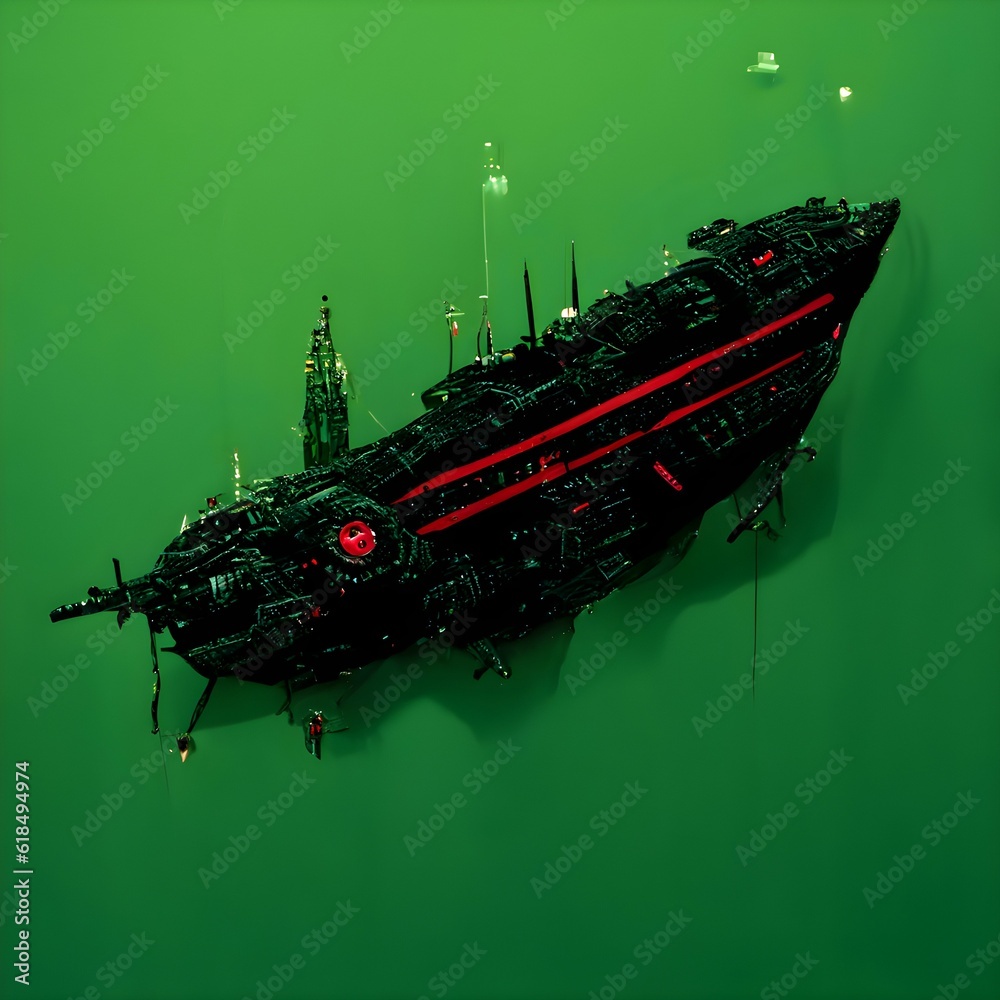 flying black and red machine ship complicated construction cyberpunk ...